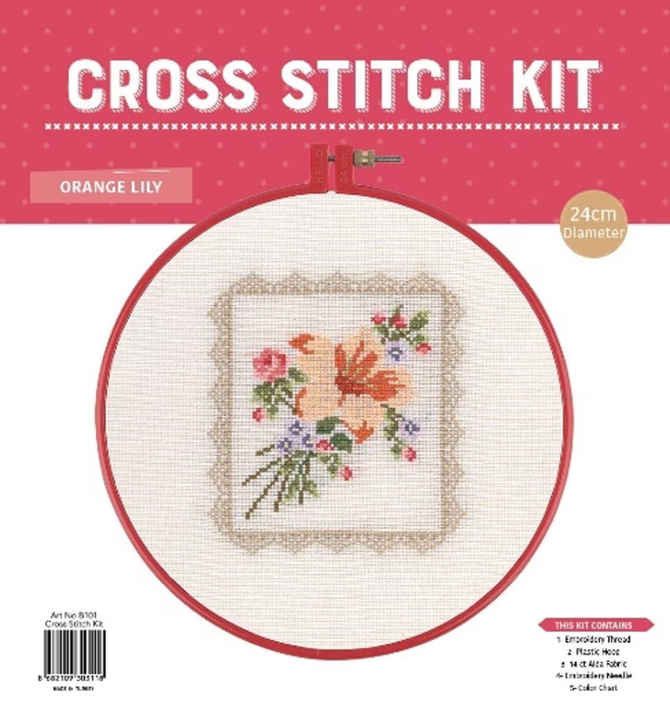 Cross Stitch Hoop Kit - Orange Lily – Hello Crafts