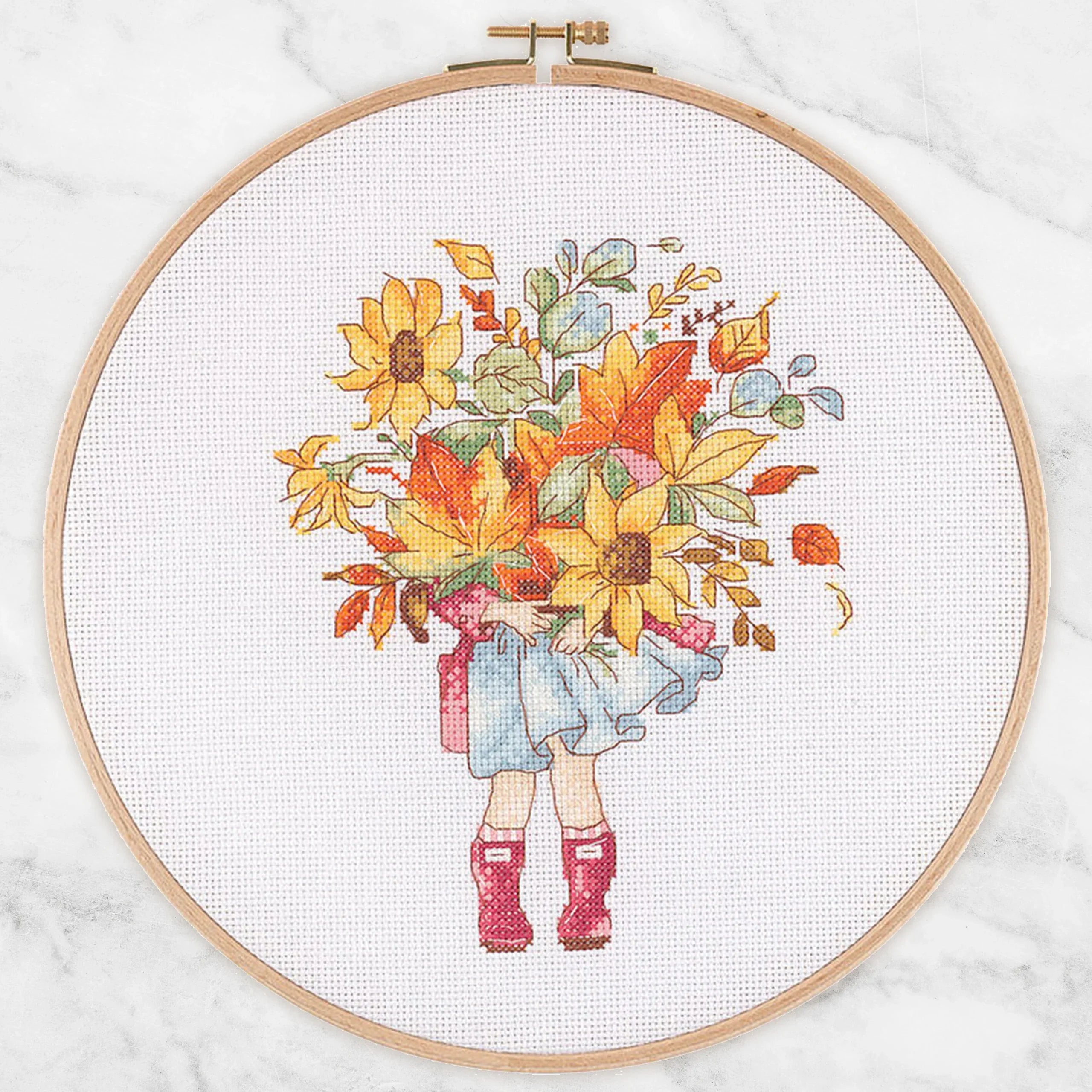 Cross Stitch Hoop Kit - Autumn Flowers – Hello Crafts